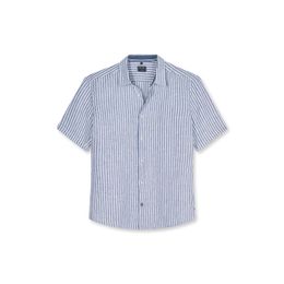 Kurzarmhemd OLYMP "OLYMP Casual, regular fit, Kent", Herren, Gr. L, Normaler Arm, royal, 100% Leinen, Hemden