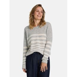 LIEBLINGSST&Uuml;CK Strickpullover LIEBLINGSST&Uuml;CK "Baberina", Damen, Gr. 40, grau (stone), Strick, Obermaterial: 50% Alpaka, 28% Polyester, 22% Wolle, gemustert, gestreift, mehrfarbig, regular fit normal, V-Ausschnitt, Pullover Strickpullover, mit Alpaka-Wolle
