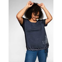 T-Shirt sheego "T-Shirt", Damen, Gr. 44/46, blau (marine), 60% Baumwolle, 40% Polyester, bedruckt, gemustert, mehrfarbig, Rundhals, Shirts T-Shirt