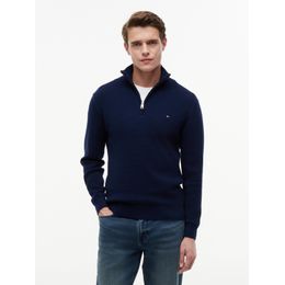 Strickpullover Tommy Hilfiger "SEASONAL STRUCTURE ZIP MOCK", Herren, Gr. L, carbon navy, Strick, Obermaterial: 100% Baumwolle, regular fit normal, Rundhals, eingesetzt Rippb&uuml;ndchen, Pullover Strickpullover, Regular fit mit Troyerkragen