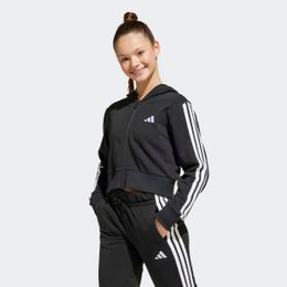 Kapuzensweatshirt adidas Sportswear "JG 3S FT FZ CRO", M&auml;dchen, Gr. 128, schwarz-wei&szlig; (schwarz, wei&szlig;), Obermaterial: 70% Baumwolle, 30% Polyester, angesetztes B&uuml;ndchen, Sweatshirts