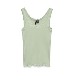 V&eacute;ro Moda Tanktop VERO MODA "VMNANA LACE TANK TOP JRS NOOS", Damen, Gr. L, fog gr&uuml;n, Jersey, Obermaterial: 96% Baumwolle, 4% Elasthan, unifarben, normal, Rundhals, Tops Tanktop, Baumwollmischung