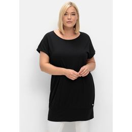 Longshirt sheego "Longshirt", Damen, Gr. 56/58, schwarz, 50% Baumwolle, 50% Modal, unifarben, Rundhals, Shirts Longshirt