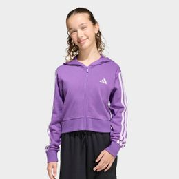 Kapuzensweatshirt adidas Sportswear "JG 3S FT FZ CRO", M&auml;dchen, Gr. 128, active lila, ice lavender, Obermaterial: 70% Baumwolle, 30% Polyester, angesetztes B&uuml;ndchen, Sweatshirts