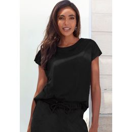 T-Shirt French Connection, Damen, Gr. 32/34, schwarz, Samt, Obermaterial: 92% Polyester, 8% Elasthan, unifarben, bequem h&uuml;ftlang, Rundhals, Shirts T-Shirt, aus Veloursleder-Imitat mit kleiner Stickerei, Loungewear