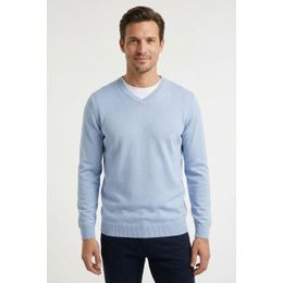 V-Ausschnitt-Pullover PETROL INDUSTRIES "V-Neck Basi", Herren, Gr. XL (42), sky, Strick, Obermaterial: 50% Baumwolle, 50% Polyacryl, unifarben, regular fit normal, V-Ausschnitt, B&uuml;ndchen, Pullover, Materialmix mit Baumwollanteil