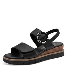 Keilsandalette Marco Tozzi, Damen, Gr. 37, schwarz, Lederimitat, unifarben, Schuhe, Riemchensandale, Sommerschuh in veganer Verarbeitung