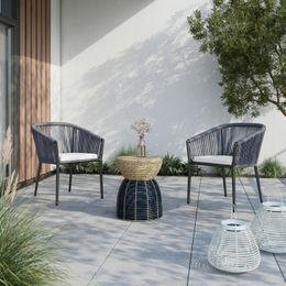 Gartensessel-Set 2-er Benicia Wei&szlig;/Grau aus Metall/Textil