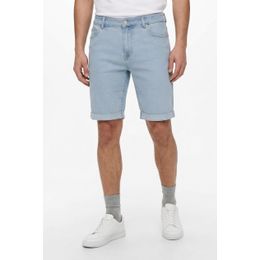 Only & Sons Shorts ONLY & SONS "ONSPLY BOX GUA DNM SHORTS OTL", Herren, Gr. L, N-Gr, blau (light blau denim), Web, Obermaterial: 64% Baumwolle, 31% Polyester, 3% Viskose, 2% Elasthan, unifarben, regular fit knielang, Hosen Shorts