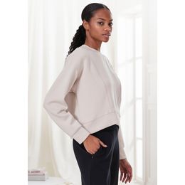 Sweatshirt French Connection, Damen, Gr. 36/38, beige, Obermaterial: 55% Viskose (LENZING&trade; ECOVERO&trade;), 40% Polyester, 5% Elasthan, unifarben, Basic, bequem h&uuml;ftlang, Rundhals, B&uuml;ndchen, Sweatshirts Sweatshirt, mit &uuml;berschnittenen Schultern