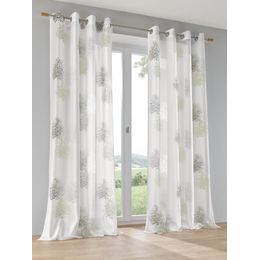 Gardine HEINE HOME Gr. 1, gr&uuml;n, wei&szlig;, B:135cm H:145cm, Polyester, Viskose, Gardinen, Gardine