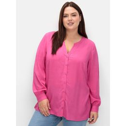 Longbluse sheego, Damen, Gr. 42, rosa (fuchsia), 100% Viskose, unifarben, V-Ausschnitt, Blusen Longbluse