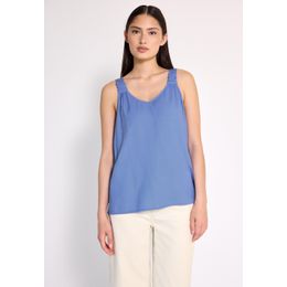 Blusentop STREET ONE STUDIO, Damen, Gr. 34, blau (sunset blau), Stoff, 100% Viskose, unifarben, regular fit normal, V-Ausschnitt, abgesteppt, Blusen Blusentop, aus softer Viskose