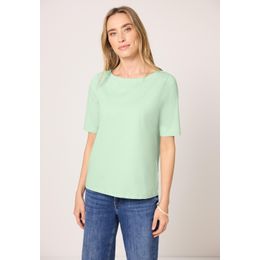 T-Shirt Street One, Damen, Gr. 34, gr&uuml;n (serene gr&uuml;n), Web, 100% Baumwolle, unifarben, normal normal, U-Boot-Ausschnitt, abgesteppt, Shirts T-Shirt, aus reiner Baumwolle