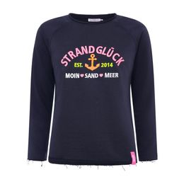 Sweatshirt Zwillingsherz "Strandgl&uuml;ck", Damen, Gr. SM (S/M), blau (marine), Sweatware, Obermaterial: 50% Baumwolle, 50% Polyester, unifarben mit Farbeinsatz, comfort fit h&uuml;ftlang, Rundhals, Sweatshirts Sweatshirt, mit Used-Look Kanten