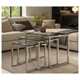 Beistelltisch Actona GROUP "Katrine 3er Set, moderne Glas Satztische, zeitloses Design", transparent (klar, chrom), B:50cm H:45cm T:43cm, Tische, Beistelltisch, OTTOs Choice, Platzsparend, stilvoll & flexibel kombinierbar