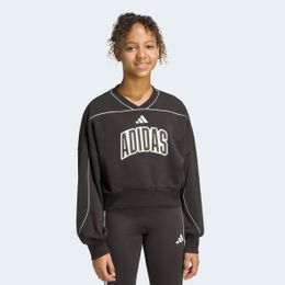 Sweatshirt adidas Sportswear "JG STD SWT", M&auml;dchen, Gr. 128, schwarz, sanftes wei&szlig;, Obermaterial: 70% Baumwolle, 30% Polyester, 7/8-L&auml;nge, V-Ausschnitt, angesetztes B&uuml;ndchen, Sweatshirts Sweatshirt