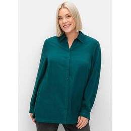 Hemdbluse sheego, Damen, Gr. 48, blau (petrol), 100% Viskose, unifarben, Blusen Hemdbluse