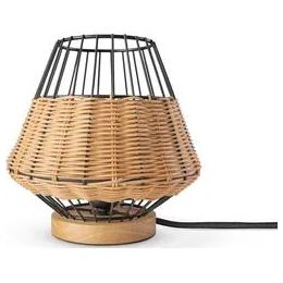 Paco Home Tischleuchte "PUNTO", schwarz, &Oslash; 21cm H: 22cm, Leuchten, Rattan LED K&auml;fig Lampe Boho Style Nacht Rustikal Holz E27, Tischleuchte