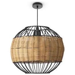 Paco Home Pendelleuchte "PUGLO", schwarz, &Oslash; 30cm H: 25cm, Leuchten, Rattan Pendelleuchte Korb Lampe LED Rund Esstischlampe E27 Boho, Pendelleuchte
