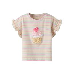 Rundhalsshirt name it "NMFJOTRUM SS NREG TOP BOX", M&auml;dchen, Gr. 104, almond milk, Jersey, Obermaterial: 95% Baumwolle, 5% Elasthan, gemustert, gestreift, regular fit normal, Rundhals, Shirts Rundhalsshirt, Baumwollmischung, regular fit