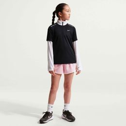 T-Shirt Nike "K NK DF MILER SS TOP", Kinder, Gr. L, schwarz, reflec, angeraute Sweatware, Obermaterial: 100% Polyester, normal, Rundhals, angesetztes B&uuml;ndchen, Shirts T-Shirt, f&uuml;r Teens, mit Kapuze, f&uuml;r Fitness und Freizeit