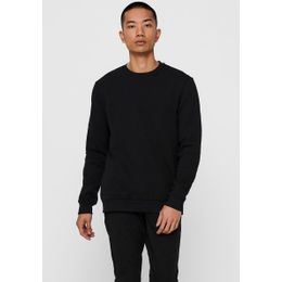Only & Sons Sweatshirt ONLY & SONS "CERES LIFE CREW NECK SWEATSHIRT", Herren, Gr. M, schwarz, angeraute Sweatware, Obermaterial: 65% Baumwolle, 35% Polyester, unifarben, normal normal, Rundhals, B&uuml;ndchen, Sweatshirts Sweatshirt