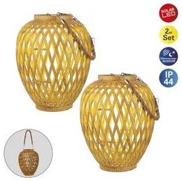 N&auml;ve LED Solarleuchte N&Auml;VE "2er Set Korb- / Solardekoleuchte "CESTO", beige (natur), B:20cm H:24cm L:20cm, Leuchten, Inkl. D&auml;mmerungssensor