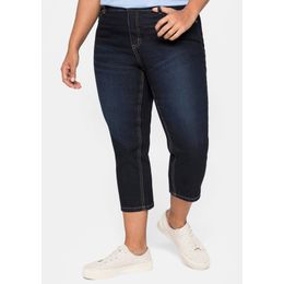 7/8-Jeans sheego, Damen, Gr. 48, Normalgr&ouml;&szlig;en, blau (blau schwarz denim), 81% Baumwolle, 17% Polyester, 2% Elasthan, unifarben, 7/8-L&auml;nge, Jeans
