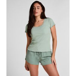 Hunkem&ouml;ller Pyjama HUNKEM&Ouml;LLER "Pyjama-Oberteil Jersey Ripp", Damen, Gr. L, gr&uuml;n, 45% Viskose, 45% Baumwolle, 10% Elasthan, Homewear-Sets Pyjama