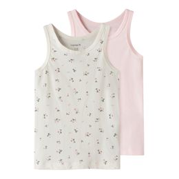 Unterhemd name it "NMFTANK TOP 2P JET STREAM FLOWER NOOS", M&auml;dchen, Gr. 122/128, 2 Stk., N-Gr, jet stream, Jersey, Obermaterial: 95% Baumwolle, 5% Elasthan, bedruckt, unifarben, Rundhals, Unterhemden Unterhemd