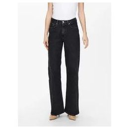 High-waist-Jeans Only "ONLJUICY HW WIDE LEG REA244", Damen, Gr. 26, L&auml;nge 34, schwarz (schwarz denim), Denim/Jeans, Obermaterial: 98% Baumwolle, 2% Elasthan, Abriebeffekte, lang, Jeans High-Waist-Jeans, Baumwollmischung, wide fit