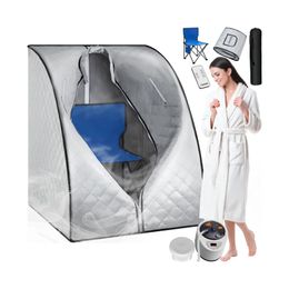 TecTake&reg; Mobile Dampfsauna, 2 Liter Dampfgenerator mit 1000 W, Stecksystem, mit Aufbewahrungsfach, inkl. Fernbedienung, Matte, Klappstuhl und Tragetasche