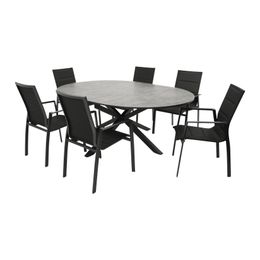 DEGAMO Garnitur LYON 7-teilig, Alu + ECP + Kunstgewebe schwarz
