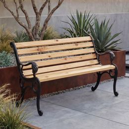 Gartenbank MCW-O25, Sitzbank Parkbank Holzbank 2-Sitzer, Gusseisen Holz Kiefer, 132cm ~ natur