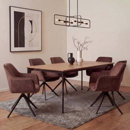 6er-Set Esszimmerstuhl MCW-L79, K&uuml;chenstuhl Armlehne drehbar Auto-Return Samt 440g/m&sup2; ~ Wildleder-Optik terrakotta-braun