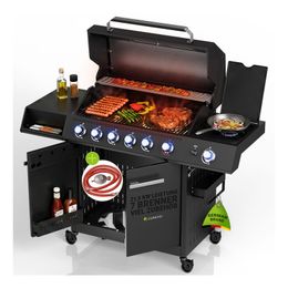 Juskys&reg; Gasgrill Tennessee 6+1 &ndash; Grillwagen mit Sichtfenster & Gusseisenrost