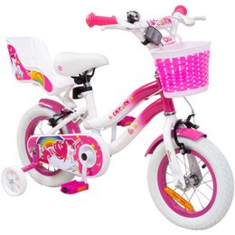 Actionbikes Motors Actionbikes Kinderfahrrad Unicorn 12 Zoll, Pink, Einhorn-Design, Puppensitz, St&uuml;tzr&auml;der, Fahrradkorb