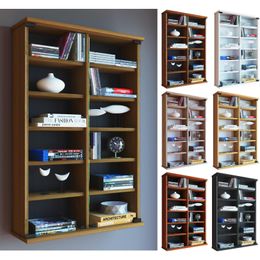 Vcm Holz CD DVD Wandregal/Wandvitrine Vitrine mit 2 ESG-Sicherheitsglast&uuml;ren. Ma&szlig;e: H. 92 x B. 60 x T. 18 cm 10 variable Einlegeb&ouml;den - Zuntisa