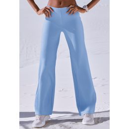 Sporthose Lascana, Damen, Gr. S (36/38), N-Gr, blau (hellblau), Trikot, Obermaterial: 67% Polyester, 28% Modal, 5% Elasthan, unifarben, bequem lang, Hosen Sporthose, aus elastischer Rippstruktur