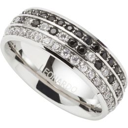 Fingerring Leonardo "Ring Atura" Gr. 17, schwarz-wei&szlig; (edelstahlfarben, schwarz, kristallwei&szlig;), Fingerringe, Damen, 17, Edelstahl, 7mm, Fingerring, mit Zirkonia (synth.)