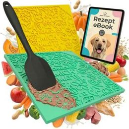 HUND IST K&Ouml;NIG Leckmatte Hund mit Saugn&auml;pfen [2 Stk] - 22x22 cm inkl. Spatel + Rezepte-Ebook
