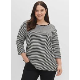 3/4-Arm-Shirt sheego "3/4-Arm-Shirt", Damen, Gr. 40/42, schwarz, 100% Baumwolle, gemustert, gestreift, mehrfarbig, Rundhals, Shirts 3/4-Arm-Shirt