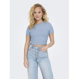 Kurzarmshirt Only "ONLBETTY S/S O-NECK SHORT TOP CC JRS", Damen, Gr. L, soft chambray, Jersey, Obermaterial: 95% Baumwolle, 5% Elasthan, unifarben, regular fit bauchfrei, Rundhals, Shirts, softe Jerseyqualit&auml;t