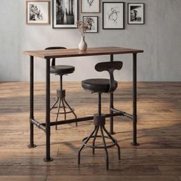 Set Bartisch + 2x Barhocker MCW-N21, h&ouml;henverstellbar drehbar Fu&szlig;ablage, Industrial Metall Kunstleder ~ braun, schwarz