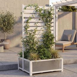 Aluminium Beet mit Rankgitter MCW-P97, Blumenkasten Pflanzk&uuml;bel Spalier, 158x90x75cm ~ wei&szlig;