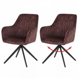 2er-Set Esszimmerstuhl MCW-L79, K&uuml;chenstuhl Armlehne drehbar Auto-Return Samt 440g/m&sup2; ~ Wildleder-Optik terrakotta-braun