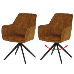 2er-Set Esszimmerstuhl MCW-L79, K&uuml;chenstuhl Armlehne drehbar Auto-Return Samt 440g/m&sup2; ~ Wildleder-Optik senfgelb