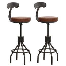 2er-Set Barhocker MCW-N22, Barstuhl, h&ouml;henverstellbar drehbar Fu&szlig;ablage, Industrial Stahl Kunstleder ~ braun