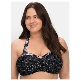 Bustier-Bikini-Top sheego, Damen, Gr. 52, Cup C, schwarz (schwarz, gepunktet), Elasthan, Polyamid, Bikini-Oberteile